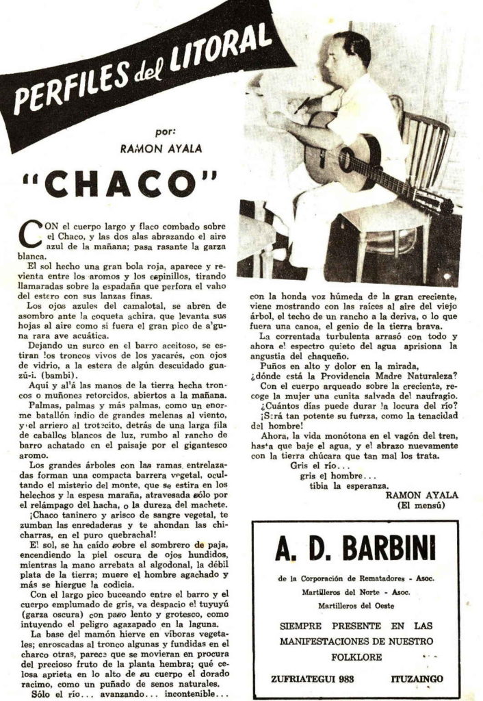 Ramón Ayala “El Mensú” – Revista Folklore